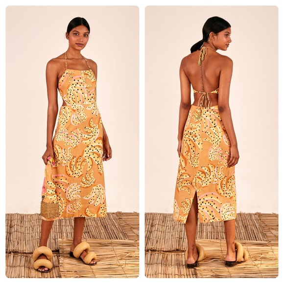 FARM Rio | Dresses | Farm Rio Caramel Raining Bananas Midi Dress | Poshmark